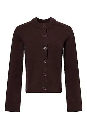 PRETTY LAVISH Knitted Round-neck Cardigan - Chocolate Brown