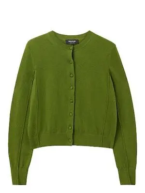 Whistles Crewneck Buttoned Wool And Cotton-blend Cardigan - Green