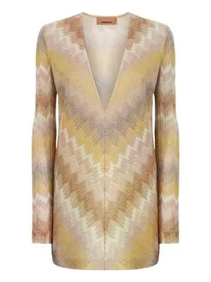 Missoni V-neck Chevron Knit Mini Dress - Neutrals