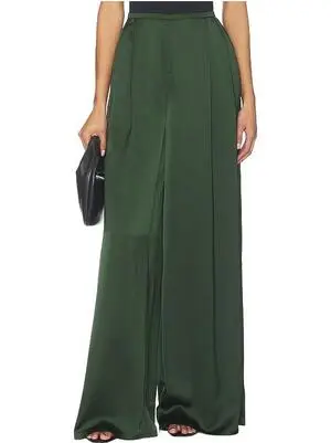 Norma Kamali Pleated Wide-leg Satin Pants - Dark Emerald