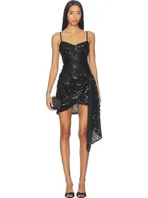 AREA Wrapped Sequin Mini Dress - Black