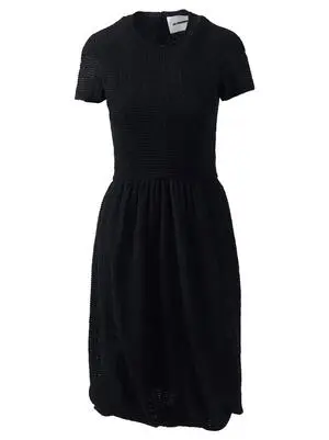 JIL SANDER 3d Cotton Lace Check Jersey Dress - Black