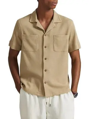 Polo Ralph Lauren Waffle Knit Cotton & Linen Camp Shirt - Coastal Beige