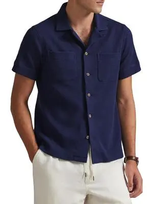 Polo Ralph Lauren Waffle Knit Cotton & Linen Camp Shirt - Newport Navy