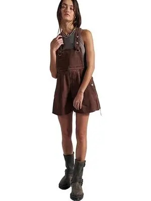 Free People We The Free Rambler Denim Shortalls - Hot Chocolate