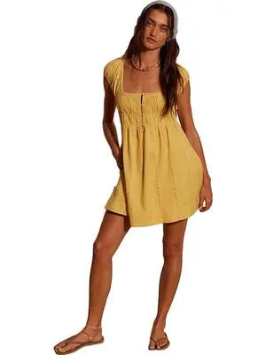 Free People Nina Babydoll Cotton-linen Mini Dress - Solar Lemon