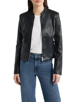Via Spiga Front-zip Faux Leather Jacket - Black