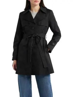 Via Spiga Water Resistant Cotton Blend Trench Coat - Black