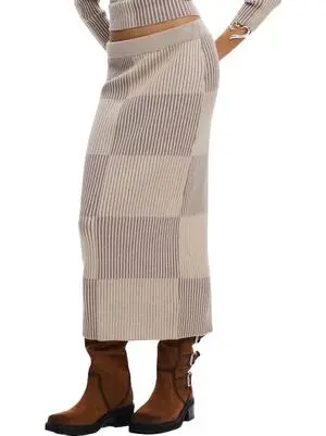 Desigual Ribbed Knit Midi Skirt - Brown