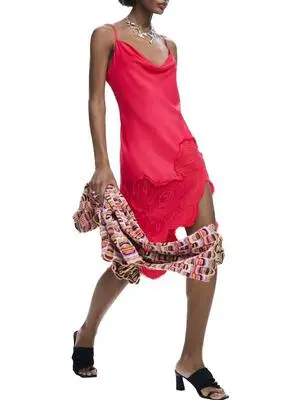 Desigual Lace Trim Asymmetric Slipdress - Red