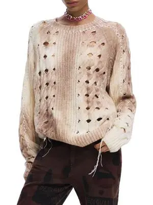Desigual Open Stitch Crewneck Sweater - Light Beige