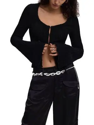 Desigual Tie-cuff Ribbed Crop Top - Black