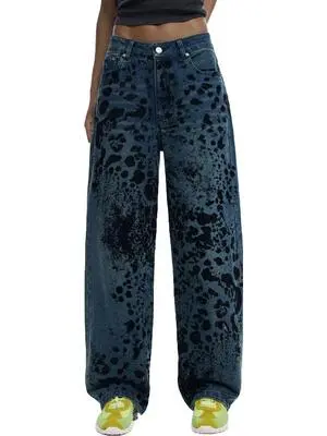 Desigual Abstract Print Barrel Leg Jeans - Dark Blue