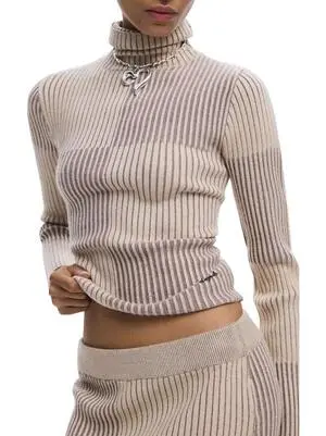Desigual Ribbed Checks Turtleneck Sweater - Brown
