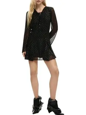 Desigual Metallic Dot Long Sleeve Minidress - Black
