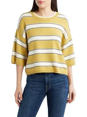 Wit & Wisdom Striped Boxy Sweater - Golden Glow/off White