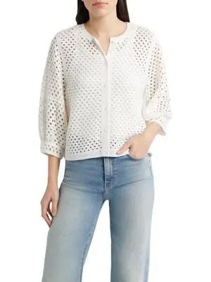 Wit & Wisdom Openwork Blouson Sleeve Top - Off White