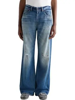Acne Studios 2021 Regular Fit Distressed Wide-leg Jeans - Mid Blue