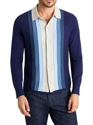 Bonobos Hudson Stripe Cotton & Cashmere Collared Cardigan - Navy-grey Ombre