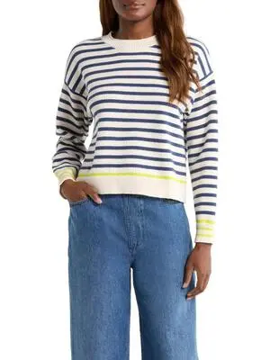 Marine Layer Striped Cotton Rollneck Sweater - Navy Stripe