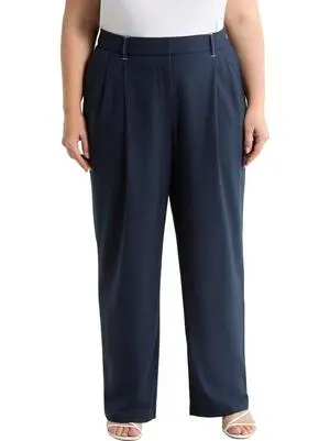 Wit & Wisdom Relaxed Straight Pleated Pants - Navy