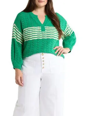 Wit & Wisdom Pointelle Stitch Sweater - Golf Green/ivory