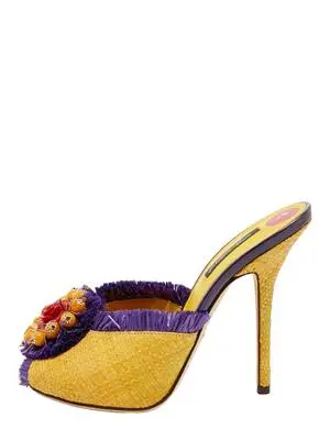 Dolce & Gabbana Raffia Floral Mules - Yellow