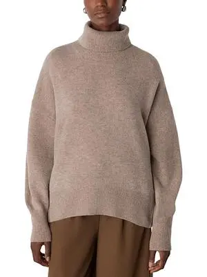 Whistles Roll Neck Wool Knit Sweater With Curved Hem - Oatmeal