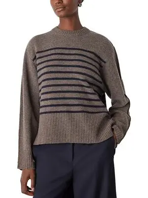 Whistles Wool Stripe Crewneck Sweater - Neutral