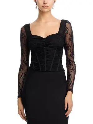 Aqua Sweetheart Neck Lace Top - Black