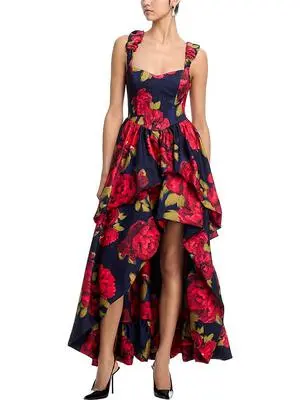 Aqua Sweetheart Neck High-low Gown - Navy/red