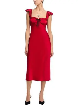 Aqua Lace Through Midi Dress - Red/black