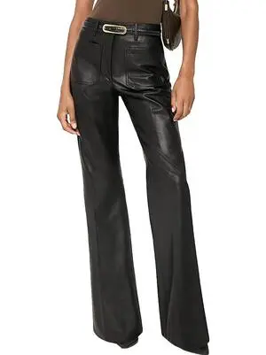 REISS Leather Flare Pants - Black