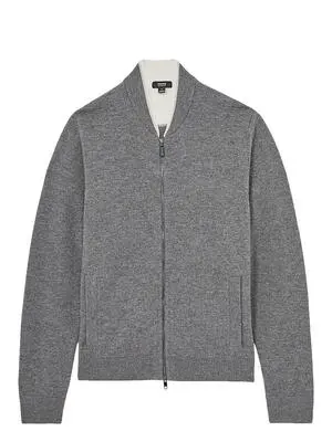 REISS Long Sleeve Merino Wool Bomber Jacket - Mid Grey
