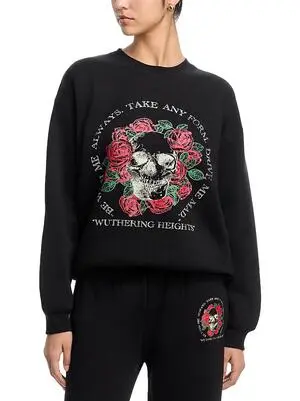 Aqua Rose Skull Graphic Sweatshirt - Black