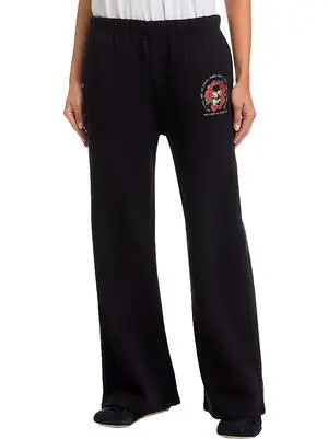Aqua Rose Skull Wide Leg Sweatpants - Black