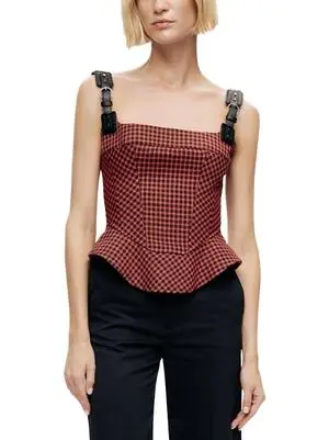 NOCTURNE Checked Buckle Strap Corset Top - Multi-colored