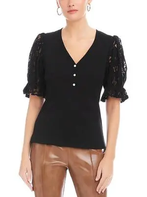 Fifteen Twenty Tanya Lace Sleeve Top - Black