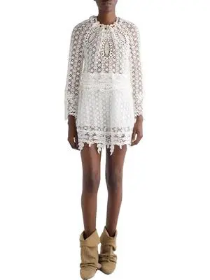 Isabel Marant Hizene Long Sleeve Lace Minidress - White