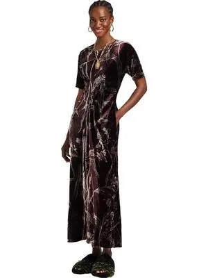 La DoubleJ Angelica Devorée Velvet Maxi Dress - Bamboo Burgundy