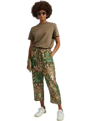 La DoubleJ Printed Silk Twill Drawstring Pants - Anemone Pink Olive
