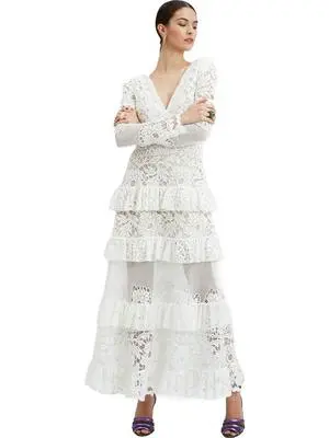 La DoubleJ Lacey Tiered Gown - Solid White