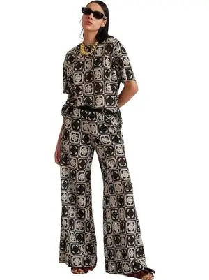 La DoubleJ Palazzo Pants - Mini Tiles Macrame' Black