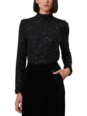 BISHOP + YOUNG Sublime Sequin Funnel Neck Top - Caviar