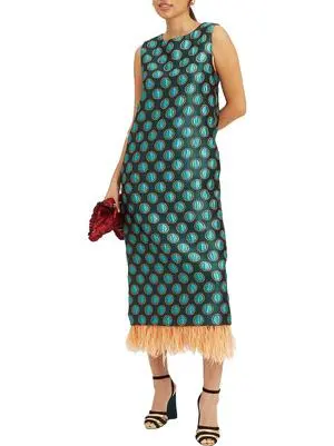 La DoubleJ Column Maxi Dress - Jacquard Winter Sun Emerald