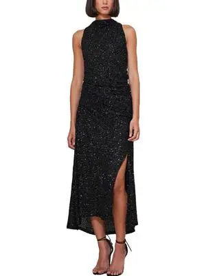 BISHOP + YOUNG Sublime Halter Sequin Midi Dress - Caviar