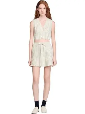 Sandro Striped Rhinestone Pleated Mini Skirt - Ecru
