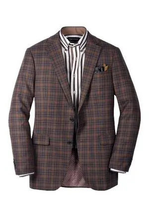 PAUL FREDRICK Wool Blend Plaid Sport Coat - Brown/navy