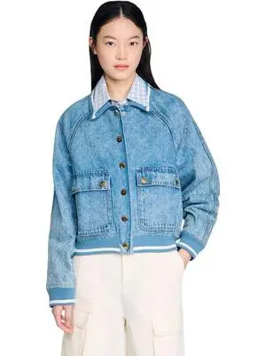 Sandro Rib-trimmed Denim Jacket - Blue Jean