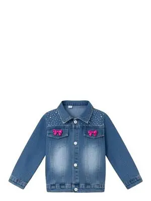 MIA BELLE GIRLS Sequin Bow Denim Jacket - Blue